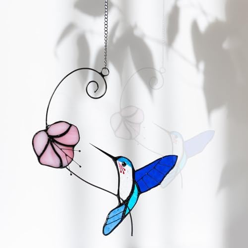 Amazon.com: Stained Glass Window Hanging - Handmade Hummingbird ...