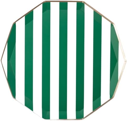 Amazon.com: Bonjour Fete Emerald Green Cabana Stripe Paper Party Plates ...