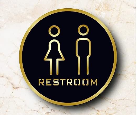 RESTROOM Signage nano Self-Adhesive Black Golden Sign for Business Shop ...