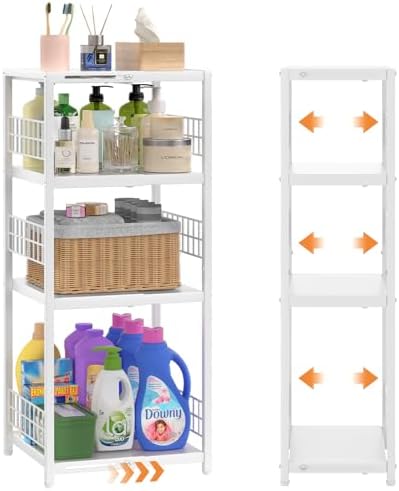 Amazon.com: 4 Tier Expandable Slim Storage Shelf, Metal Shelving Unit ...