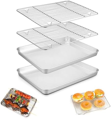 Skibetfo Set of 4 Stainless Steel Wire Rack and Baking Trays for Oven ...