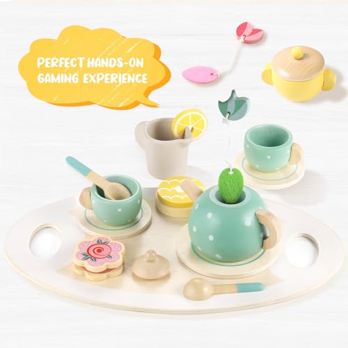 Snapklik.com : Wooden Tea Set For Little Girls,Wooden Toys Toddler Tea ...