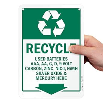 SmartSign “Recycle - Used Batteries Here” Sign with Down Arrow | 7" x ...