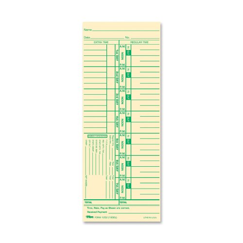 Tops Time Cards , Weekly, 1-Sided, Numbered Days, 3-1/2 x 9, Manila ...