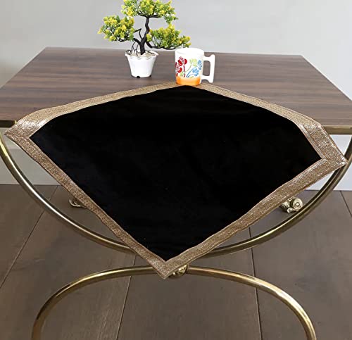 Indian Consigners Solid Black Velvet Cloth With Golden Shinny Border ...