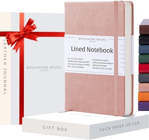 Amazon.com : BEECHMORE BOOKS Ruled Journal Notebook - A5 Pink 160 Lined ...