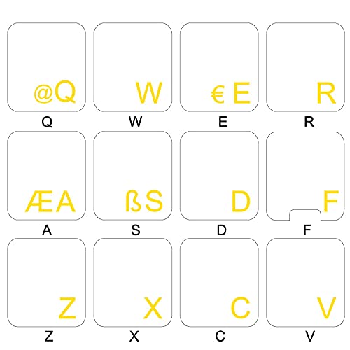TURKISH Q KEYBOARD STICKER WITH YELLOW LETTERING ON TRANSPARENT ...