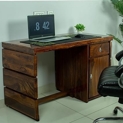 WOODMAZE Sheesham Wood Computer Table with Drawer and Door Storage for ...