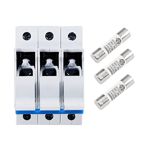 uxcell DIN Rail Mount Fuse Holder 3 Pole HG30-32 10mmx38mm 380V 32A ...
