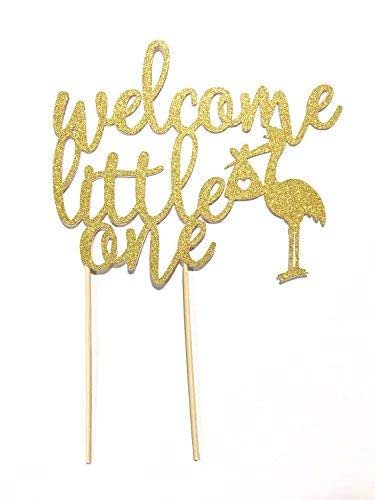 Amazon.com: 1 pc welcome little one Cake Topper Fonts Script Baby Stork ...