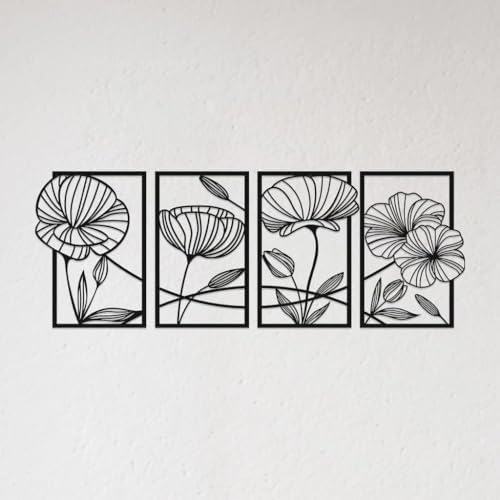 LOOKMINT Decor 4 Piece Metal Lotus Flower Wall Decor, Abstract Floral ...