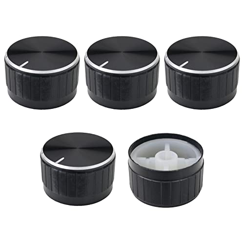 6mm Splined Hole Black Aluminium Amplifier/HiFi Control Knob Pack of 5 ...