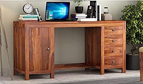 WOODSTAGE Solid Sheesham Wood Writing Study Table with 4 Drawer and ...