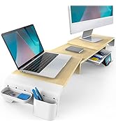 FITUEYES Dual Monitor Stand Wood PC Laptop Computer Screen Riser, 3 ...