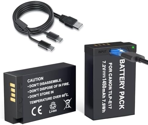 LP LP-E17 Battery 2-Pack 1450mah USB-C Charging Port Battery for Canon ...