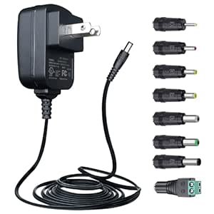 9V 1A Power Supply Adapter with 8 Multi-Interchangeable Tips, AC to DC ...