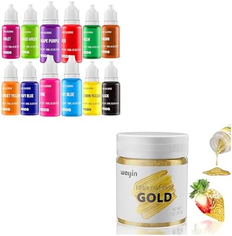 Amazon.com : 12 Vibrant Color Food Grade, Food Coloring & Gold Food ...