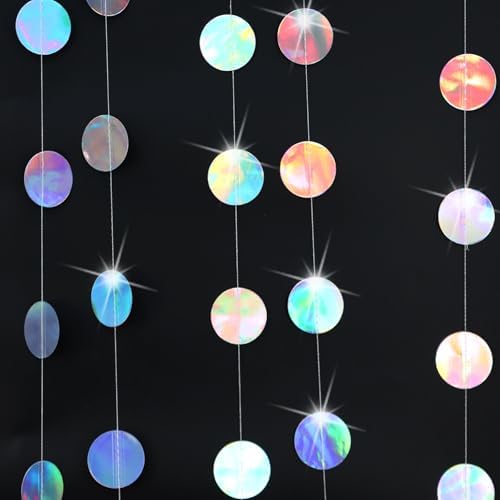 52Ft Iridescent Circle Dot Streamer Garland Decoration,Rainbow Twinkle ...