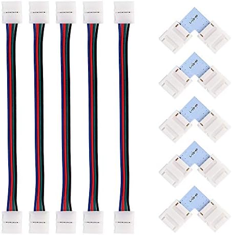 LED Strip Connector Kit, 5-Pack 4Pin L Shape 10mm Wide Right Angle ...