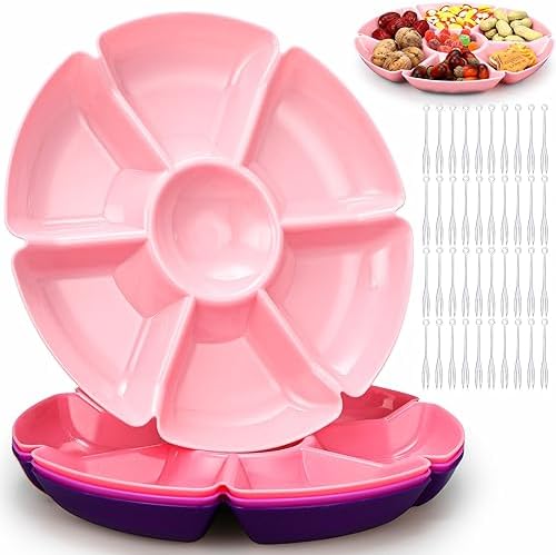 Amazon.com | 4 Pcs Sectional Round Plastic Serving Tray/platters Party ...