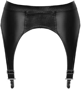 .NoirHandmade Damen Dessous Wetlook Strapsgürtel schwarz Strumpfhalter ...