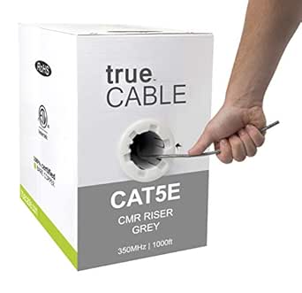 TRUE CABLE Cat5e Riser (CMR), 1000ft, Gray, 24AWG 4 Pair Solid Bare ...
