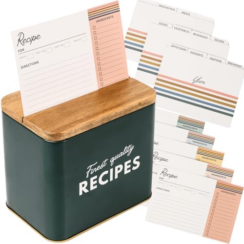 Amazon.com: Recipe Box | Green Recipe Box with Cards and Dividers ...