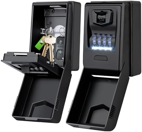 KTUEOV Key Boxes Wall Mounted, Key Safe Box With Light Up Dial 4 Digit ...