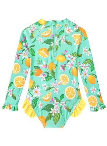 Girls Long Sleeve Swimsuit One Piece Ruffle Swim Suits Kids UPF 50+ Sun ...