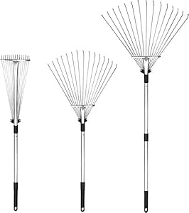 RONFILD Telescopic Metal Rake, Adjustable Rake for Quick Clean Up of ...