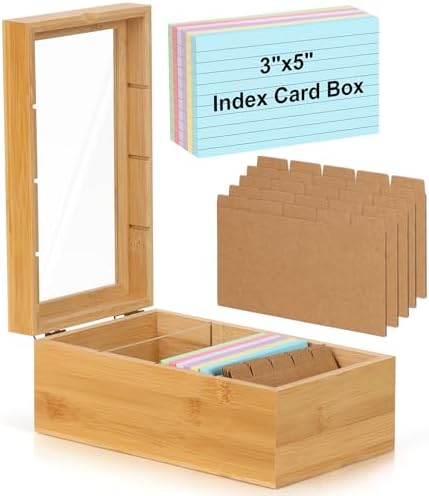Amazon.com : Henoyso 4 x 6 Inches Index Card Holder Set, Bamboo Index ...