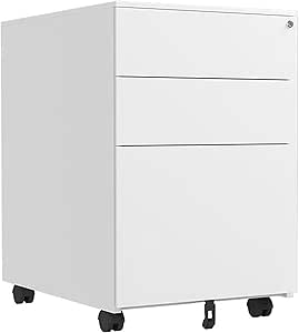 White Printer Stand, Home Office Wood File Cabinet with 3 Drawer ...