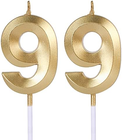 Amazon.com: Gold 99th Birthday Candles for Cakes, Number 99 Candle Cake ...