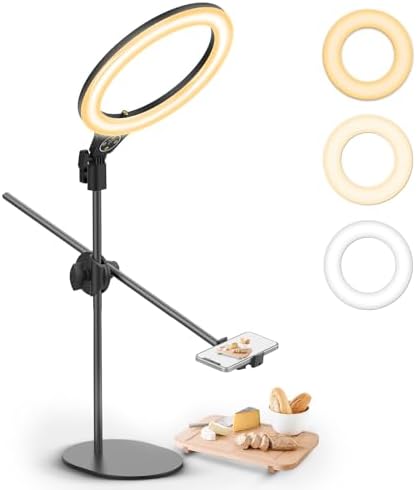 [Upgraded Base] Ring Light Desk with Horizontal Boom Arm, 10" Ring ...