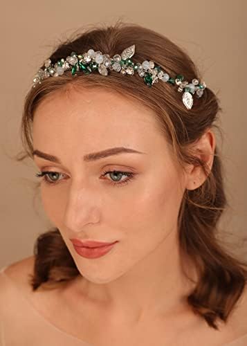 Amazon.com : JEAIRTS Emerald Green Rhinestone Headband Gold Wedding ...