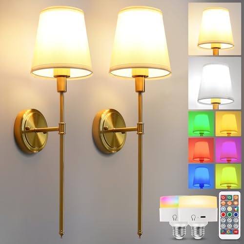 Wall Light Battery Operated Run Wall Sconce Set of 2,No Wires Install ...