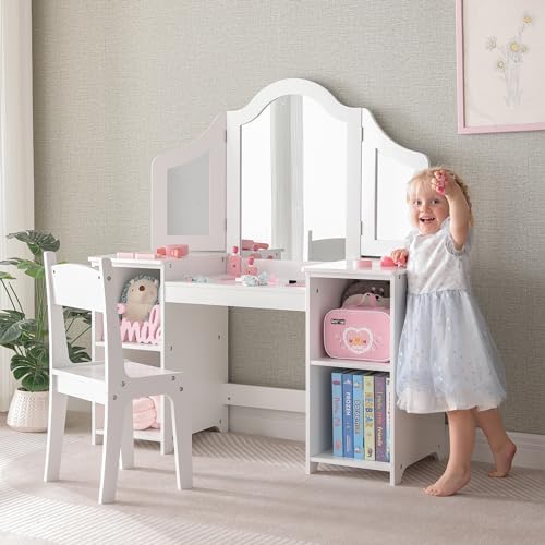 Amazon.com: Kovhzcu Kids Vanity, 2 in 1 Princess Makeup Vanity Storage ...