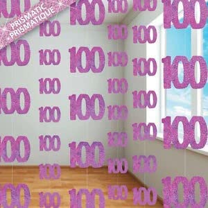 REVAACO Glitz Pink 100 Hanging Decorations 1.5m 6pcs 100th Birthday ...