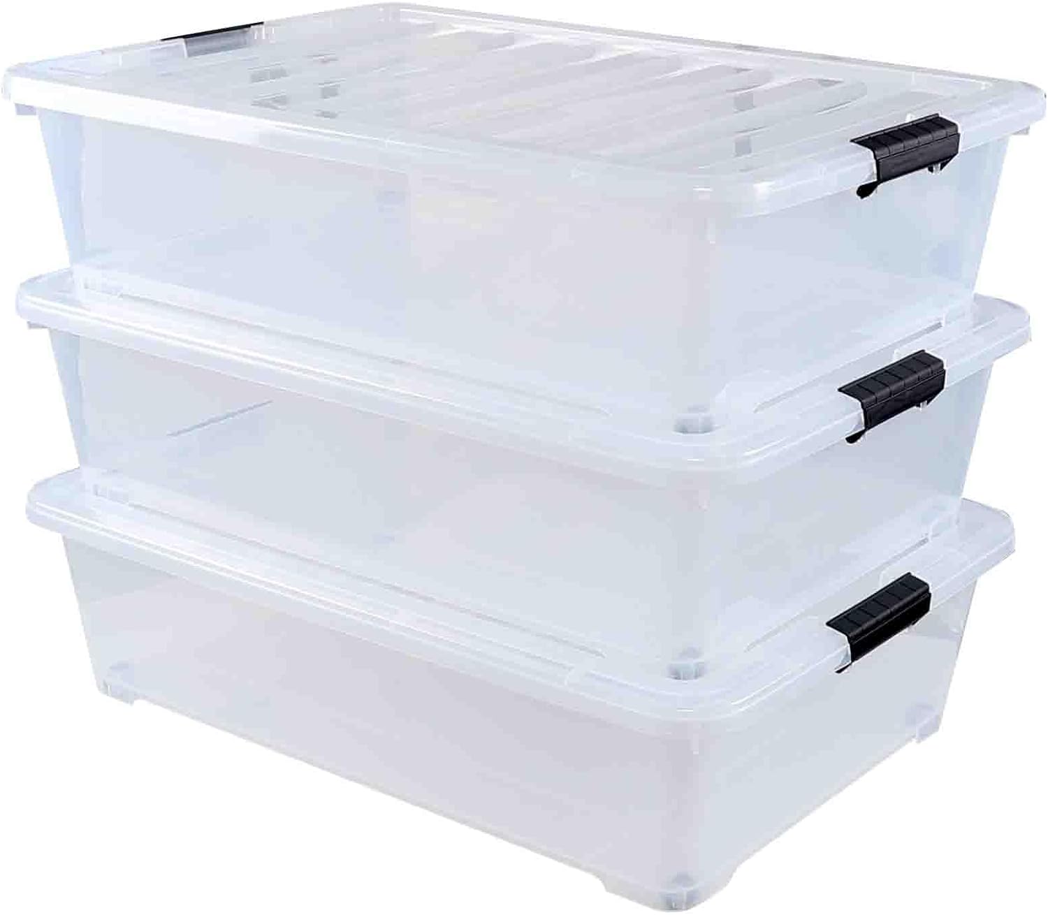 Amazon.com: Bringer Set of 3 Large Under Bed Plastic Storage Bins with ...