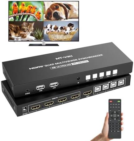 Amazon.com: MT-VIKI 4K Quad HDMI KVM Multiviewer Switch 4 Port w/PIP ...