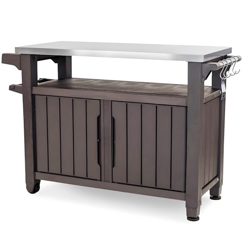 Keter Unity XL Outdoor Kitchen Island Rolling Cart Bar Table & Storage ...