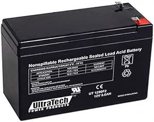 Amazon.com: UltraTech IM-1290F2 12V, 9.0 Ah SLA Battery, F2 Terminal ...