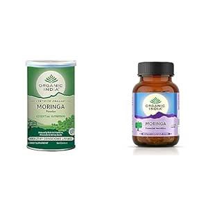 ORGANIC INDIA Moringa Powder 100 Gram & ORGANIC INDIA Moringa Essential Nutrition -Pack of 60 ...