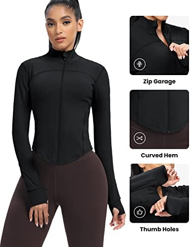 Amazon.com: AVGO Women's Cropped Running Workout Jackets Zip Slim Fit ...