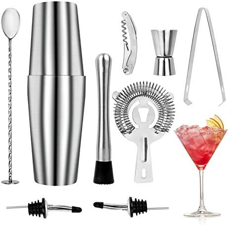 WOVTE Cocktail Making Set 9 Pcs Cocktail Shaker with 750ml Stainless ...