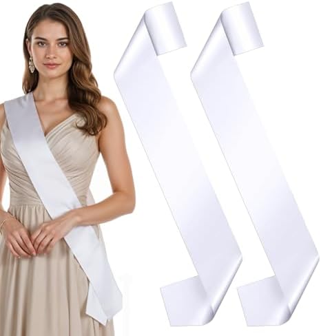 Amazon.com: 2Pcs White Sashes Blank, Personalized Pageants Sash White ...