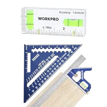 WORKPRO Aluminum Alloy Carpenter Square Ruler Set+3 Inch Mini Level ...