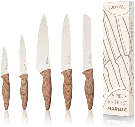 nuovva Professional Kitchen Knife Set – 5pcs Cream Granite Kitchen ...