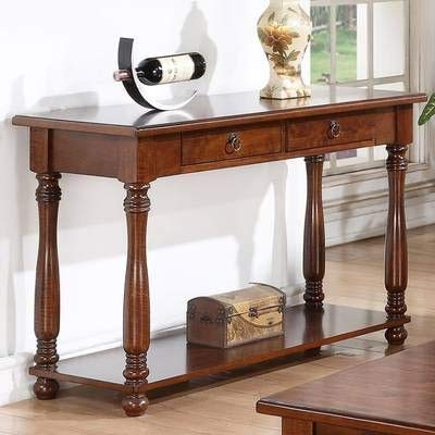 Shilpi Handmade Wooden Two Drawers & 2 Shelf Storage Console Computer ...