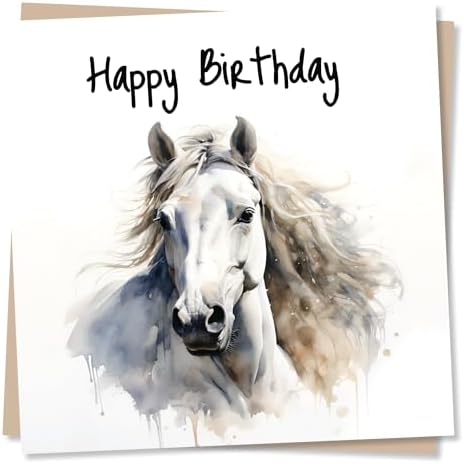 Beautiful Watercolour White Horse Happy Birthday Card - Greetings Card ...